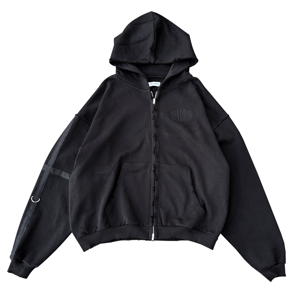 BLACK ON BLACK CROSS ZIPPER